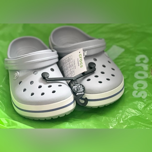 CROCS | Shoes | Crocs Style Is Crocband Gray White With Purple Stripes ...